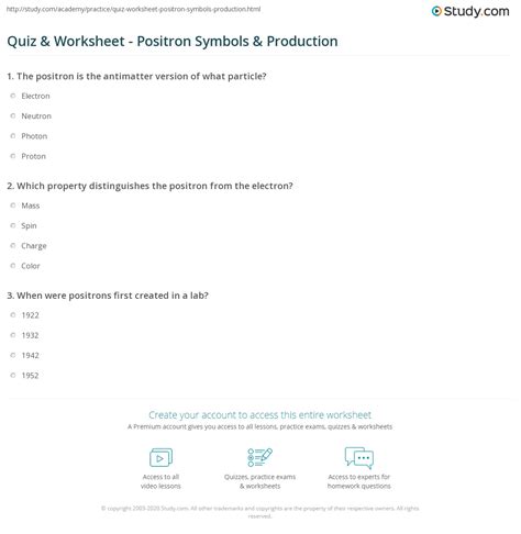 Quiz And Worksheet Positron Symbols And Production