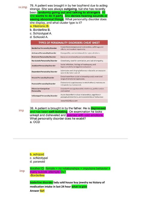 Personality Types Summary Nmdcat Test A Patient Was Brought In Her Babefriend Due To