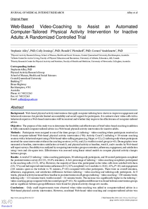 Pdf Web Based Video Coaching To Assist An Automated Computer Tailored Physical Activity