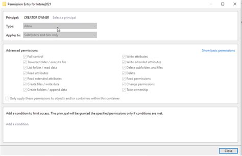 how to add ntfs permissions to enable users to create their own