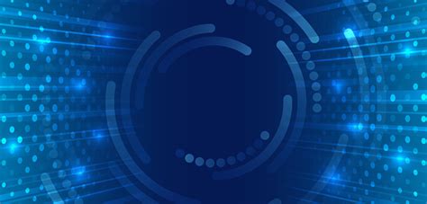 하이테크 컴퓨터 디지털 기술 개념 다양한 기술 요소가 있는 넓은 파란색 배경 추상 서클 기술 통신 벡터 일러스트레이션