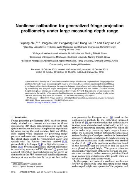 Pdf Nonlinear Calibration For Generalized Fringe Projection Profilometry Under Large Measuring