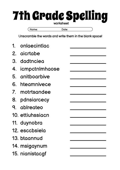 Grade 7 Spelling Practice Worksheet Download And Print Now