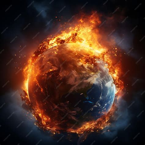 Planet Earth On Fire In Outer Space View Premium Ai Generated Image