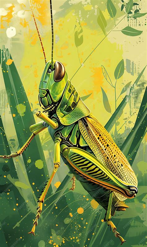 Premium Photo Collage Of Grasshopper With Grass Texture Collage Vibrant Effect Green Poster