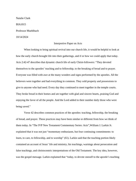Interpretive Paper On Acts Pdf Eucharist Christian Church