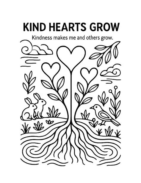Kind Hearts Grow Kindness And Empathy Coloring Page Tpt