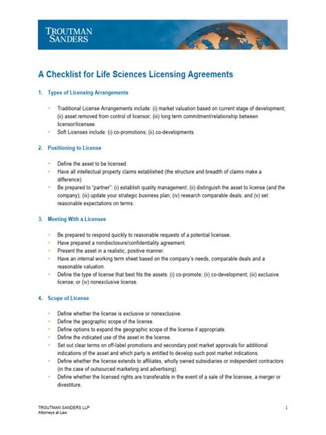 Licensing Agreements Checklist Pdf License Indemnity