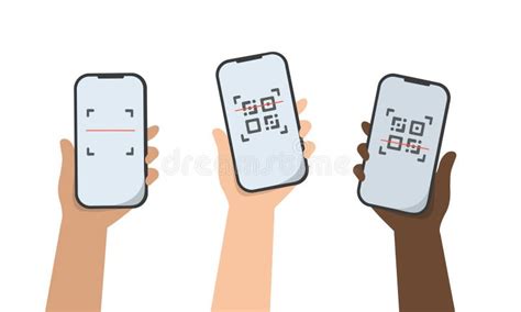 Cashless Payment For Online Shopping Diverse Hand With Smartphone Scans Qr Code Stock Vector