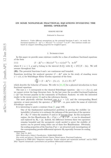 Pdf On Some Nonlinear Fractional Equations Involving The Bessel Operator