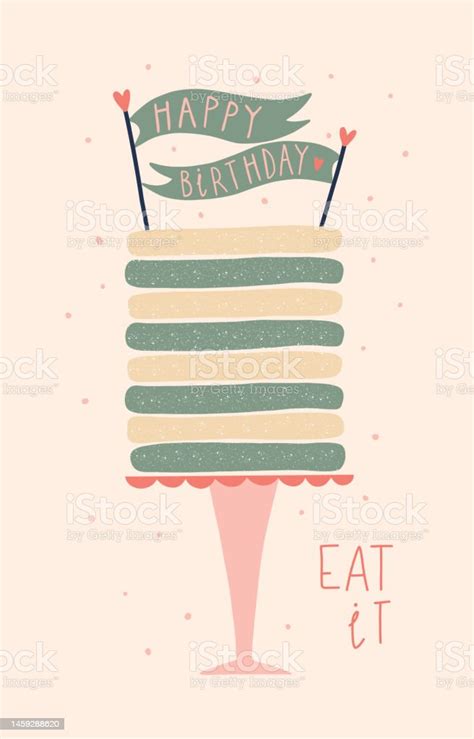 민트 케이크와 레터링이 있는 인사말 카드 생일 케이크 평면 아이콘은 배경에 고립되어 있습니다 인쇄 카드 배너 티셔츠 및 다른