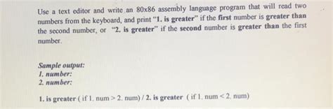 solved use a text editor and write an 80x86 assembly