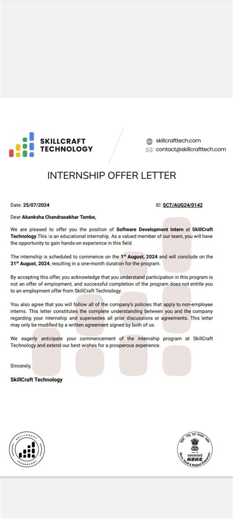 Akanksha Tambe On Linkedin Internship Skillcrafttechnology