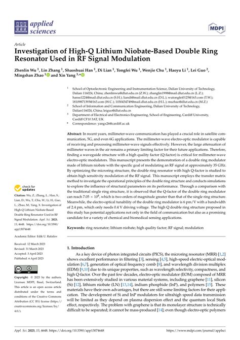 Pdf Investigation Of High Q Lithium Niobate Based Double Ring Resonator Used In Rf Signal