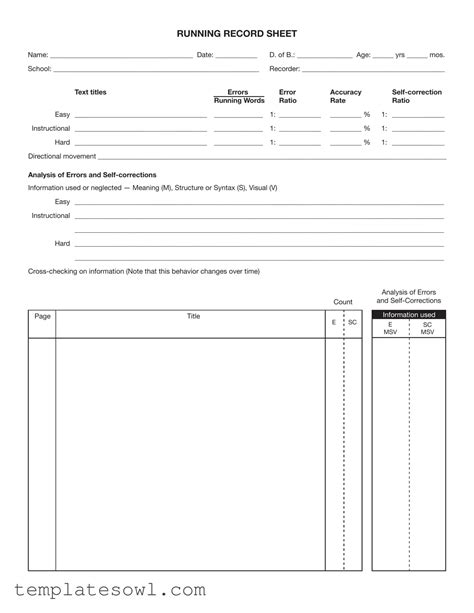 Download Running Record Sheet Form • Templatesowl