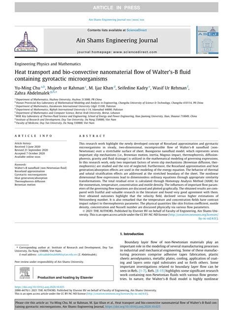 Pdf Heat Transport And Bio Convective Nanomaterial Flow Of Walters B Fluid Containing