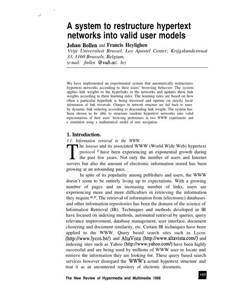 Pdf System To Restructure Hypertext Networks Into Valid User Models