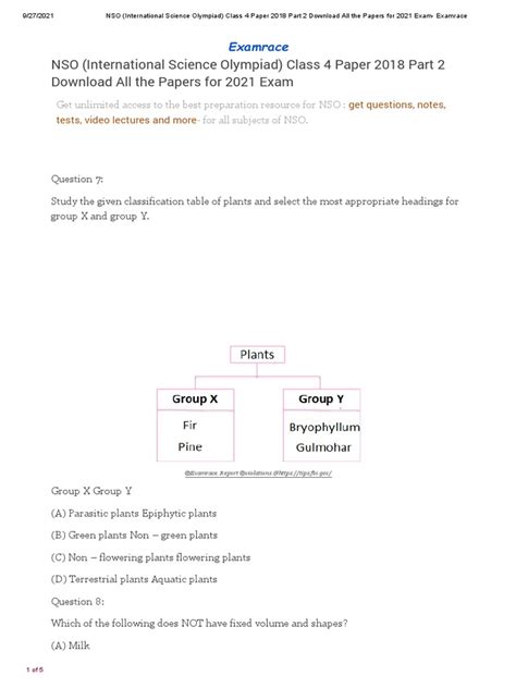 Nso Class 4 Paper 2018 Part 2 Pdf Plants Biology