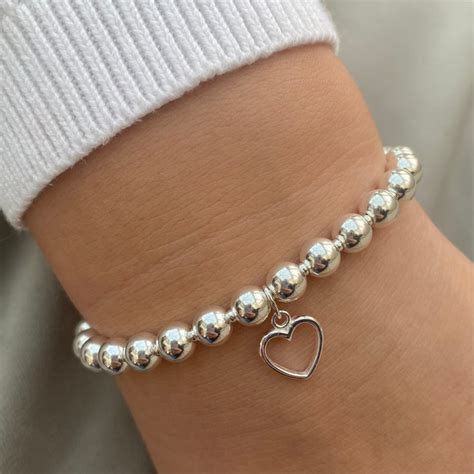 Chunky Heart Bracelet Sterling Silver Stacking Bracelet Etsy