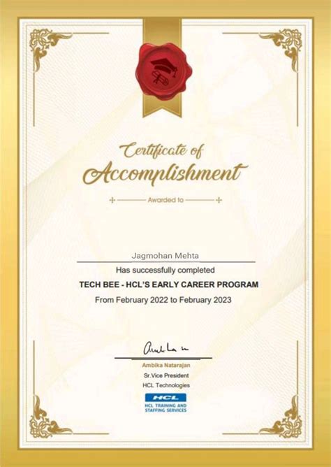 🚀 Completed The Techbee Program With Hcltech Jagmohan Mehta