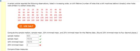 Solved Compute The Sample Median Sample Mean 10 Trimmed