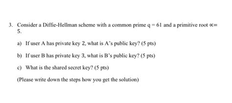 Solved Consider A Diffie Hellman Scheme With A Common Chegg