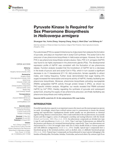 Pdf Pyruvate Kinase Is Required For Sex Pheromone Biosynthesis In