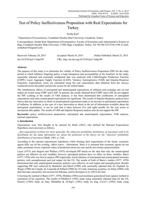 Pdf Test Of Policy Ineffectiveness Proposition With Real Expectations