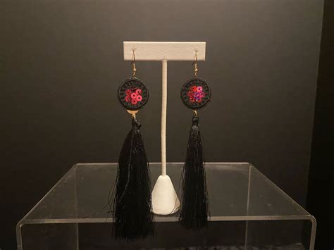 Womens Black Dangle With Red Sequin Circle