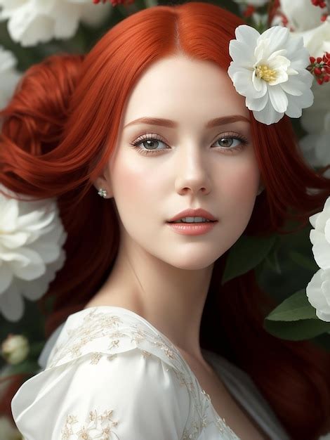 Premium Photo Beautiful Royal Princess With White Dress Red Hair And