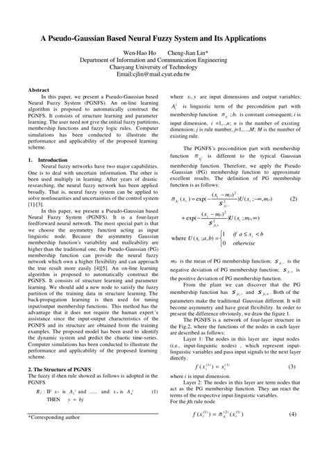 Pdf A Pseudo Gaussian Based Neural Fuzzy System And Its Applications