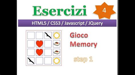 esercizi jquery css3 html5 ita 4 gioco `memory` primo step youtube