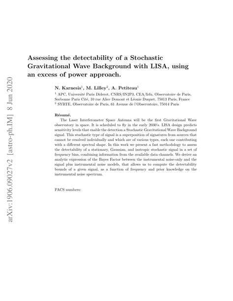 Pdf A Template Free Approach For Detecting A Gravitational Wave Stochastic Background With Lisa