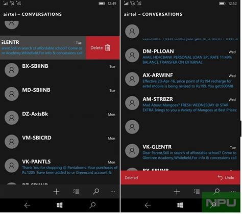 Windows 10 Mobile Build 14327 Swipe To Delete Text Messages