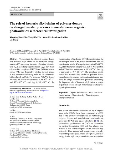 The Role Of Isomeric Alkyl Chains Of Polymer Donors On Charge Transfer