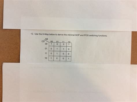 solved 12 use the k map below to derive the minimal sop and