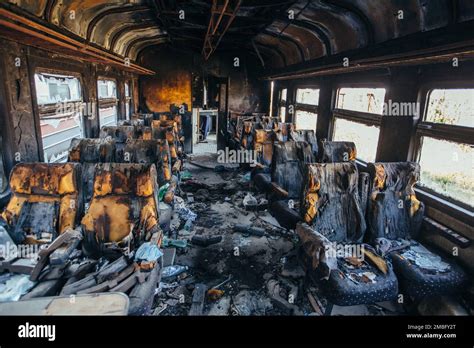 Train After Fire Burnt Interior Of Passenger Carriage Consequences Of