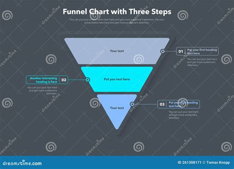 Funnel Chart Template With Three Steps Dark Version Stock Vector Illustration Of Funnel