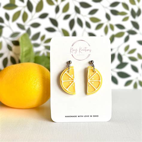 Citrus Fruit Slice Dangles Lemon Slice Earrings Orange Slice Jewelry