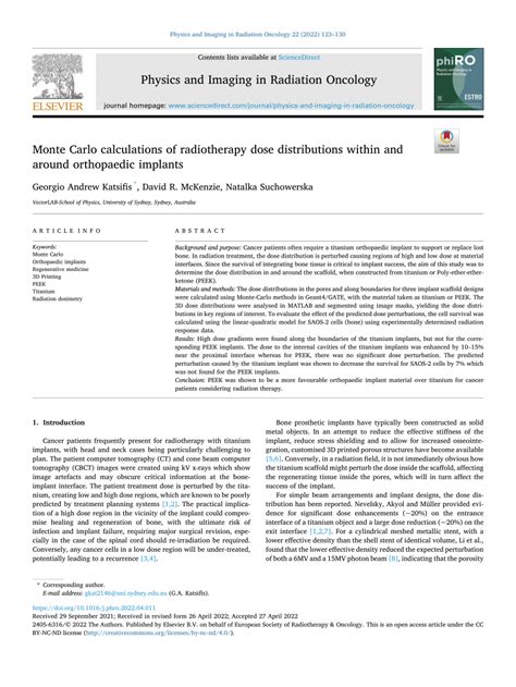 Pdf Monte Carlo Calculations Of Radiotherapy Dose Distributions Within And Around Orthopaedic