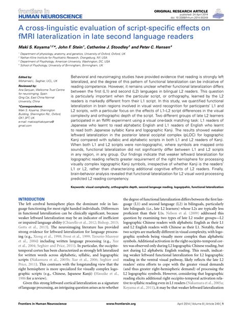 Pdf A Cross Linguistic Evaluation Of Script Specific Effects On Fmri