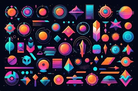 Premium Photo Retro Futuristic Elements For Design Big Collection Of Abstract Graphic Geometric