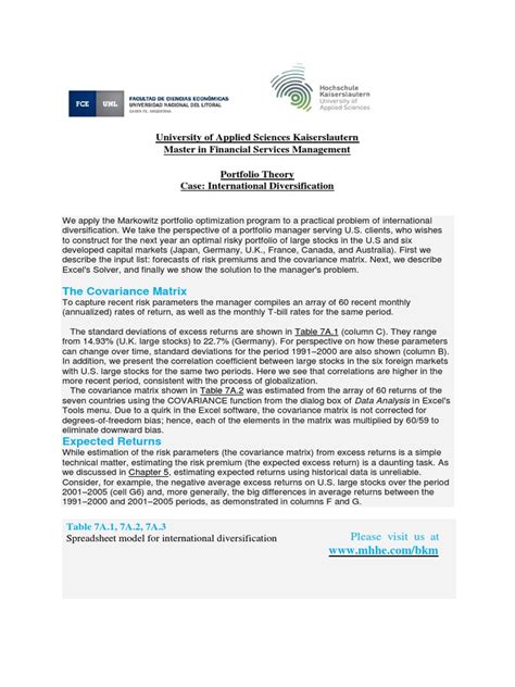 International Diversification Portfolio Analysis Pdf Modern