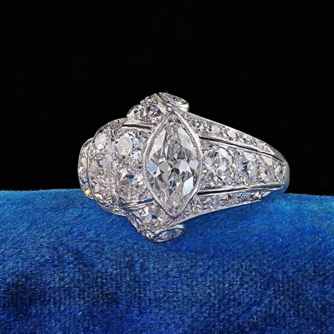 Antique Art Deco Platinum Old European Cut Marquise Diamond Cocktail