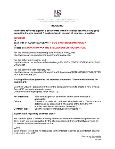 General Guidelines For Invoicing