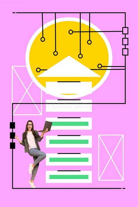 Creative Trend Collage Of Excited Entrepreneur Female Netbook Arrow