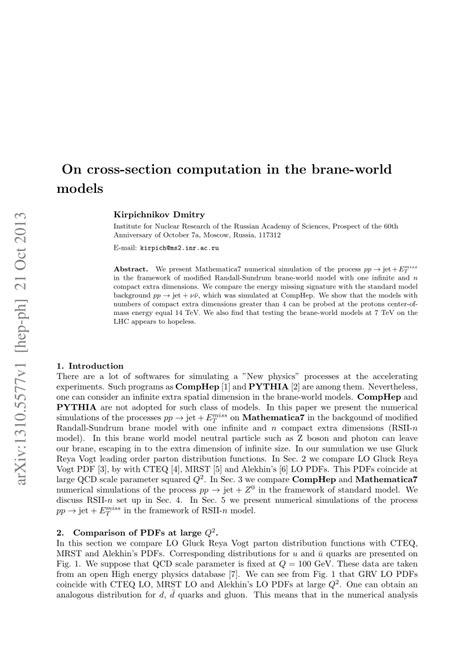 Pdf On Cross Section Computation In The Brane World Models
