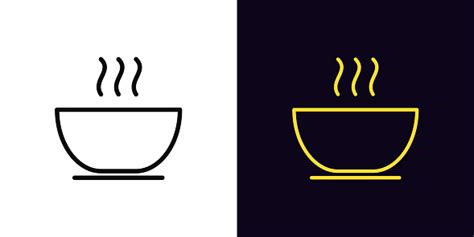 편집 가능한 획이 있는 뜨거운 수프 아이콘의 윤곽선을 그립니다 증기가 있는 그릇 수프 표시 뜨거운 요리가 담긴 그릇 맛있는 냄새가 나는 수프 식사 아침과 점심 음식 따뜻한