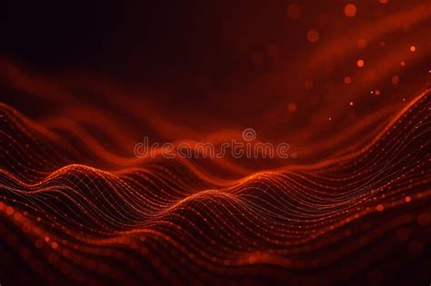 Dynamic Red Glowing Wave Of Dots And Lines On Dark Background Representing Abstract Technology