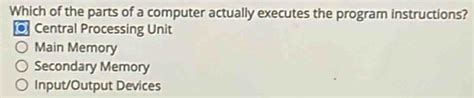 Solved Which Of The Parts Of A Computer Actually Executes The Program Instructions Central Pro